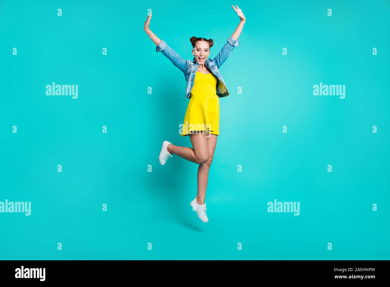 Full length body size of nice cheerful crazy positive glad trend Stock ...