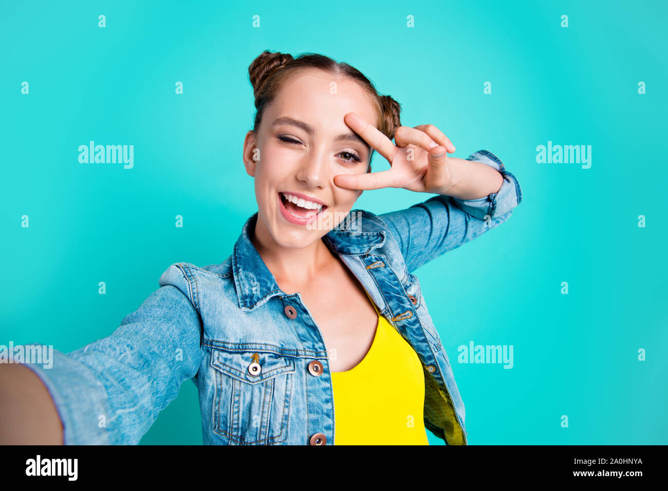 Self-portrait of nice cute positive cheerful charming attractive Stock ...