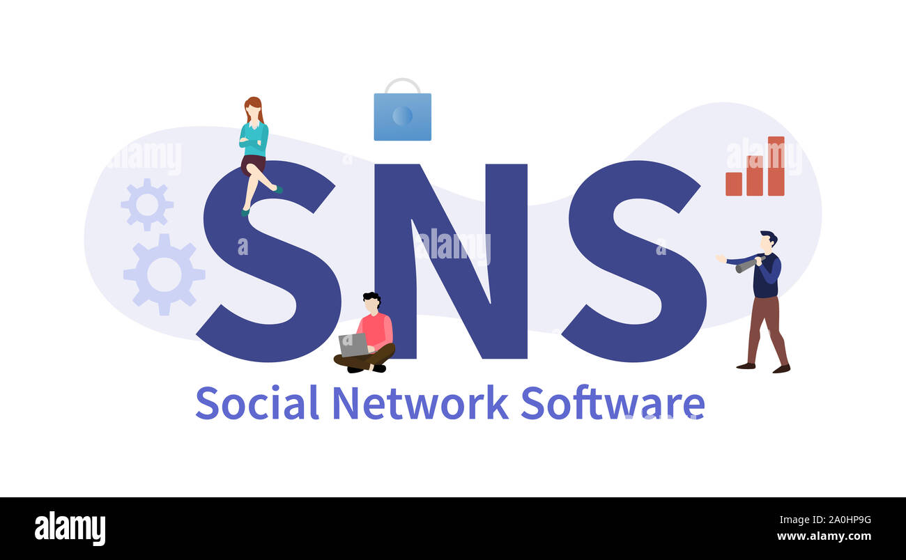 sns social network software concept with big word or text with team ...