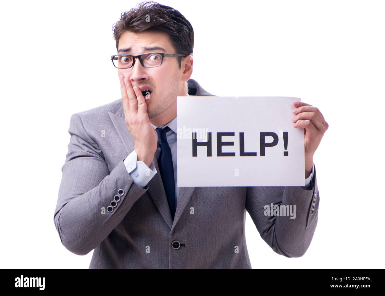 The businessman asking for help isolated on white background Stock ...