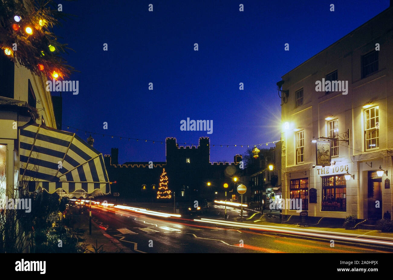 Christmas illuminations, Battle, East Sussex, England, UK Stock Photo ...