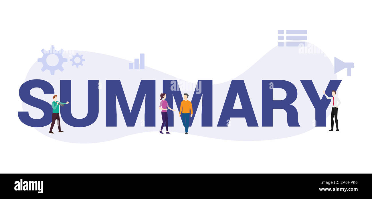 summary concept with big word or text and team people with modern flat ...