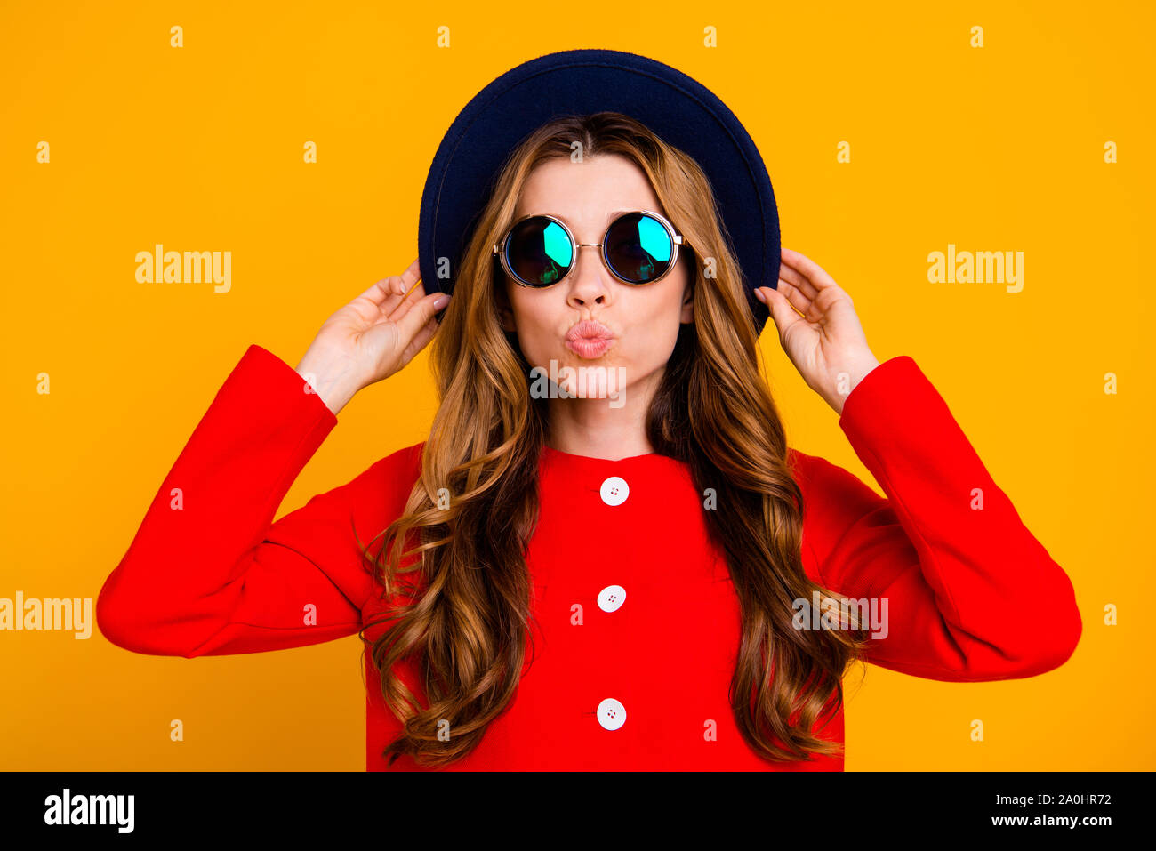 Portrait of nice cool flirty cheerful good mood lovely adorable Stock ...