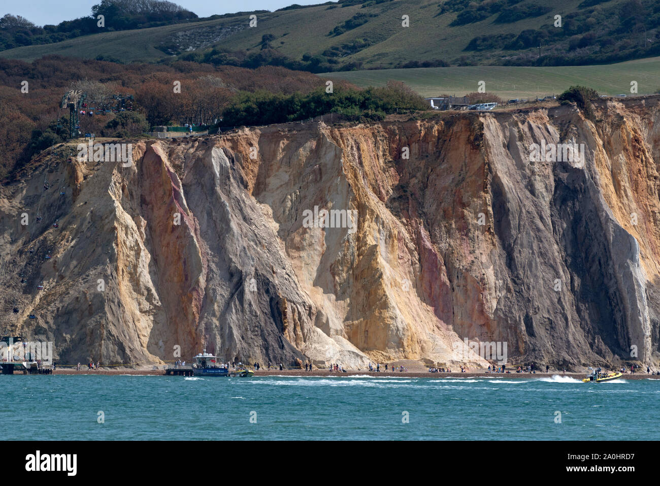 Alum Bay, Isle of Wight, England, UK. September 2019. The multi ...