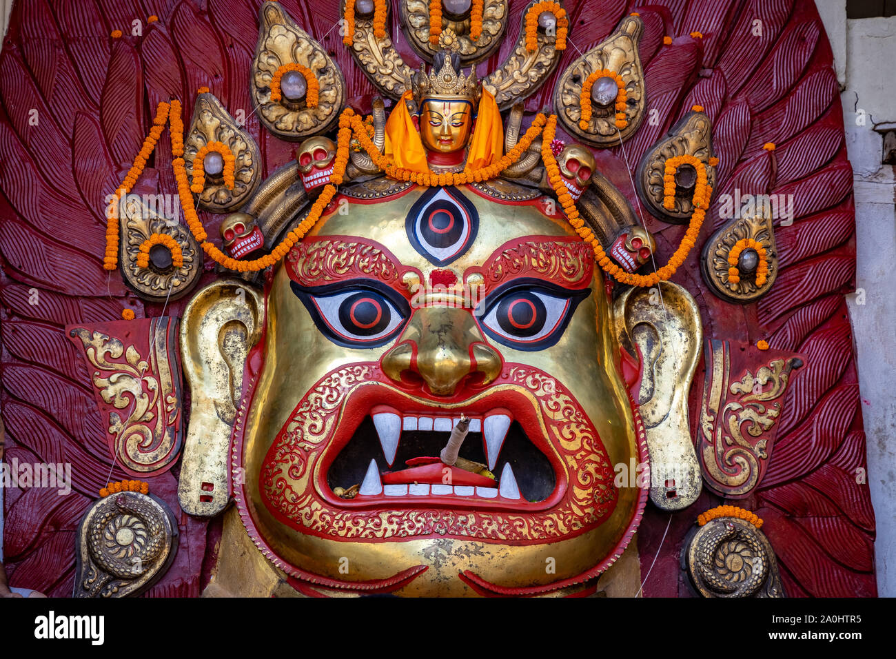 Mask of Swet Bhairav during Indra Jatra Festival in Nepal Stock Photo ...