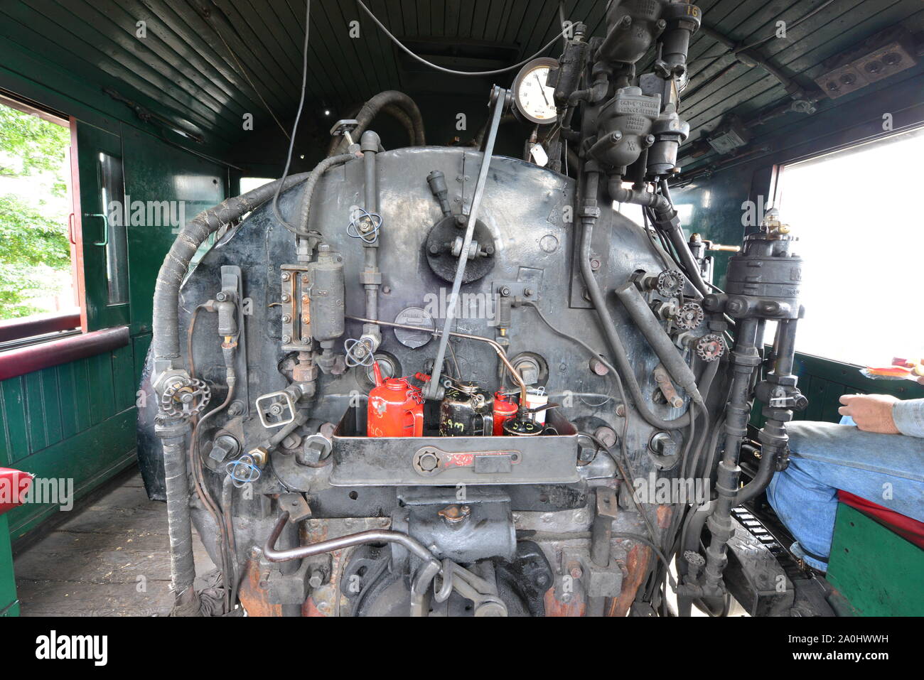 Inside the Footplate of an American steam engine Stock Photo - Alamy
