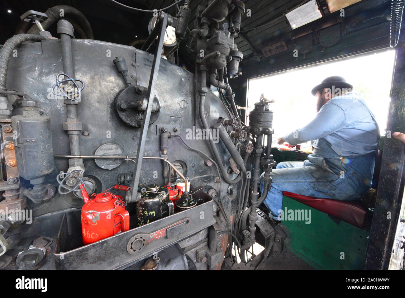 Inside the Footplate of an American steam engine Stock Photo - Alamy
