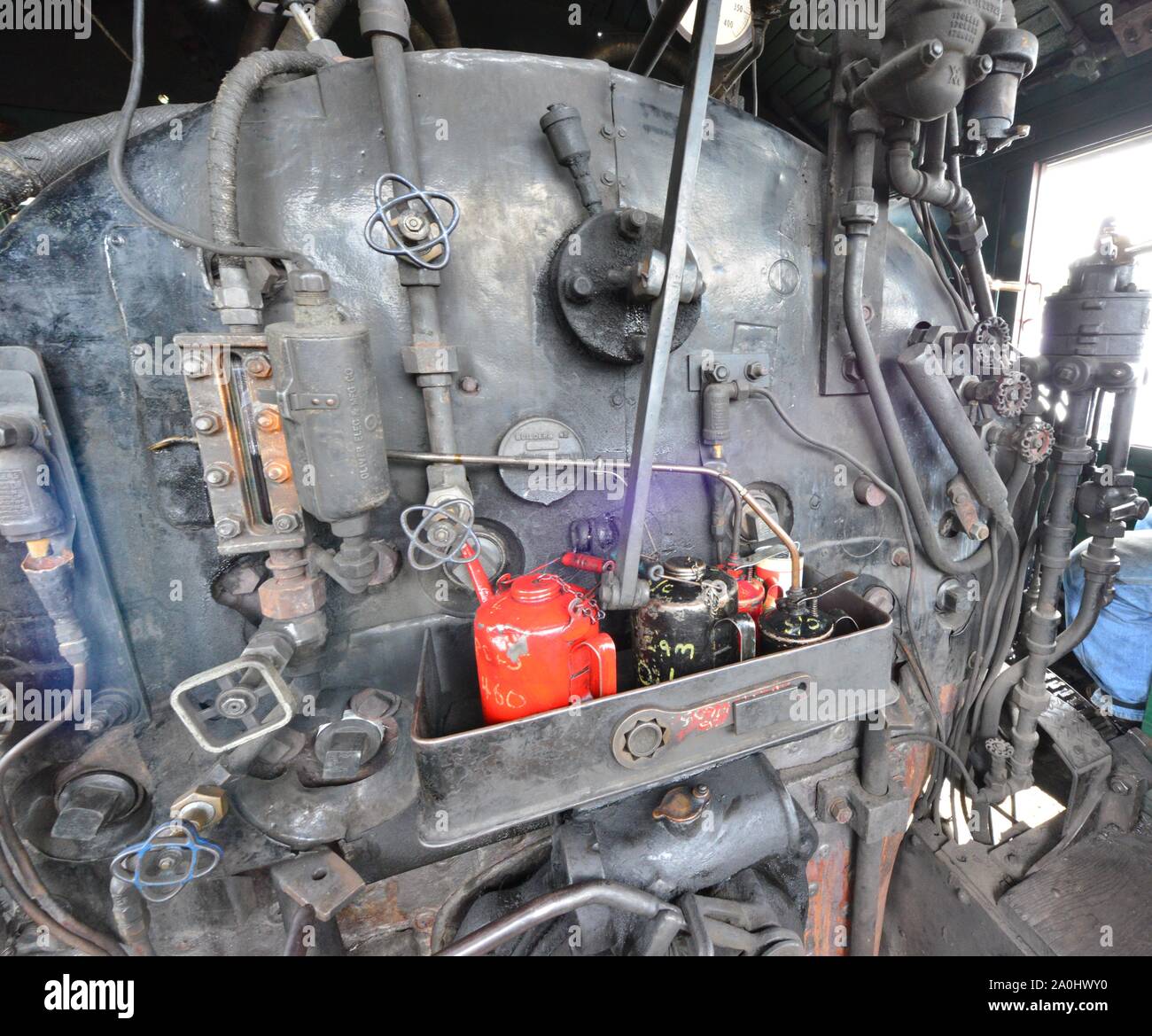 Inside the Footplate of an American steam engine Stock Photo - Alamy