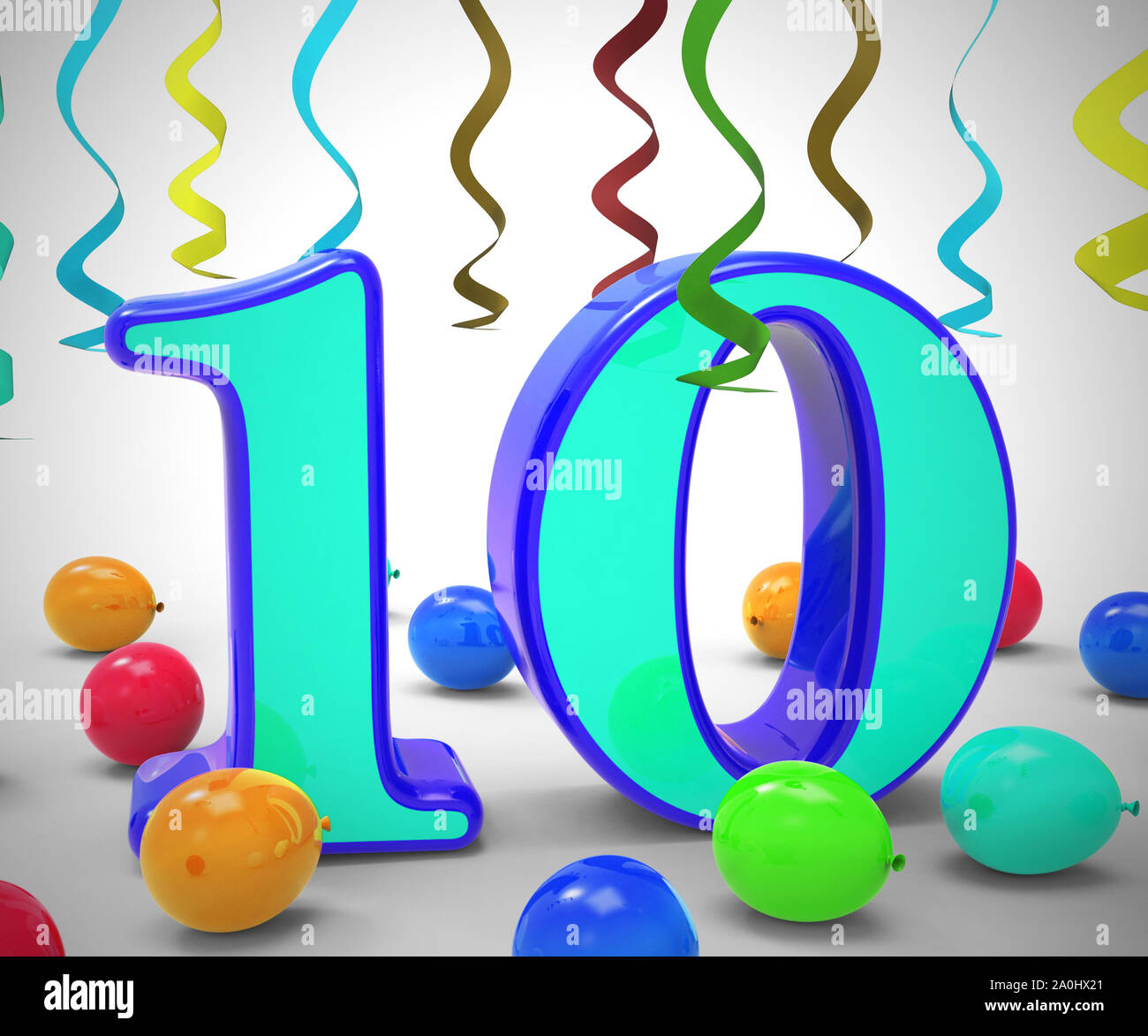 Tenth birthday celebration balloons shows a happy event. Celebrating ...