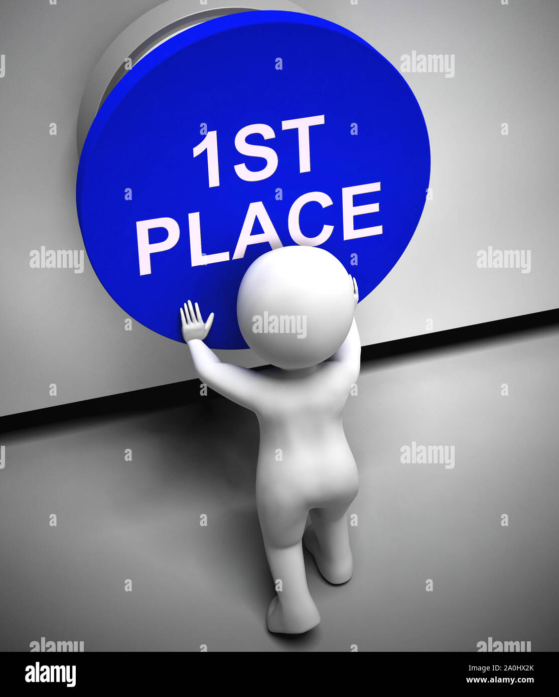 First place button means victory success and winner. Push for ...