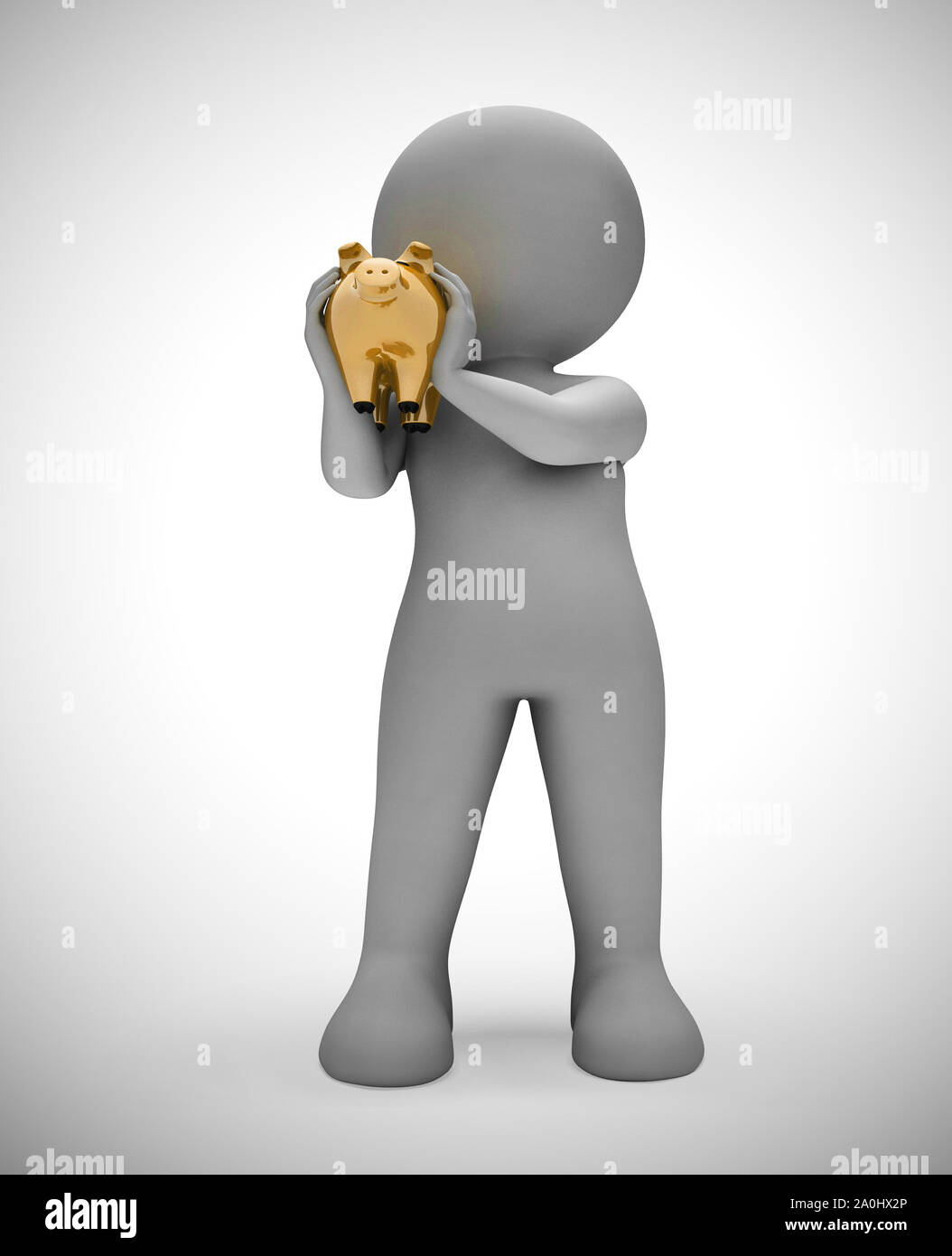 Piggy bank on money box shows saving funds for a rainy day. Get rich ...