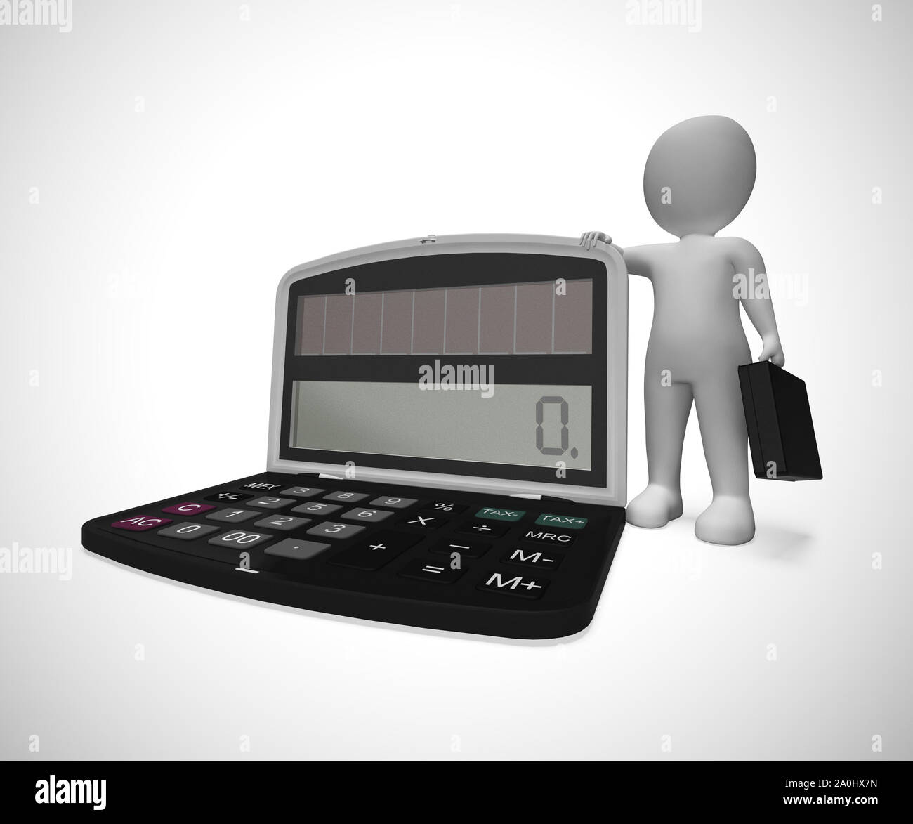 Business calculator with businessman depicts analysis of economic ...