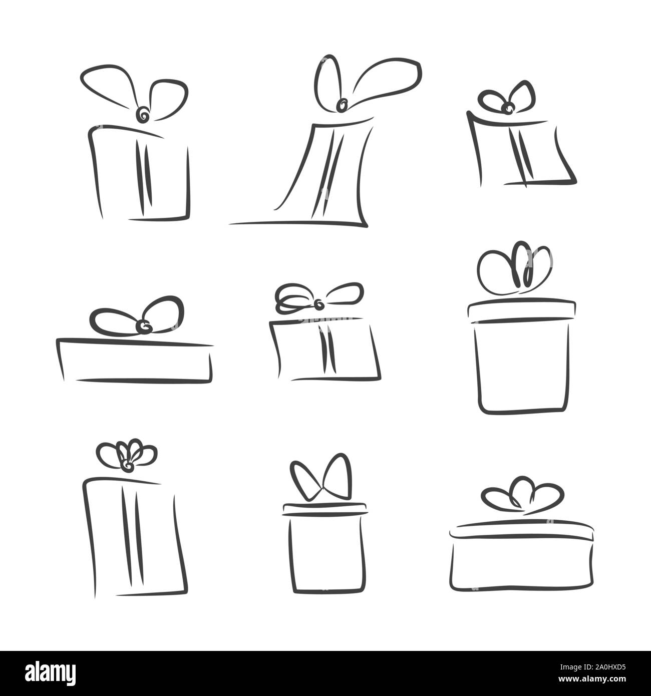 Gift box set sketch Black and White Stock Photos & Images - Alamy