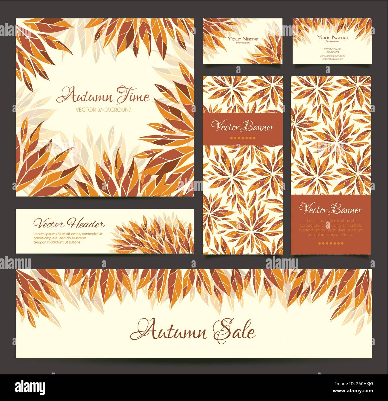 Set of banners, business card, headers with autumn leaves Stock Vector ...