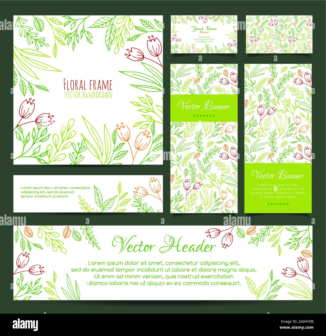 Set of banners, business card, frame, invitations and headers in the ...
