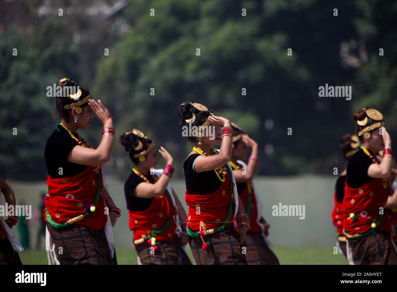 Kathmandu, Nepal. 20th Sep, 2019. Nepalese women in traditional attire ...