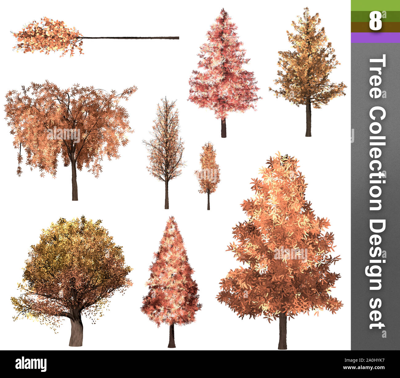 Tree correction design set. 3D Illustration. White background isolate ...