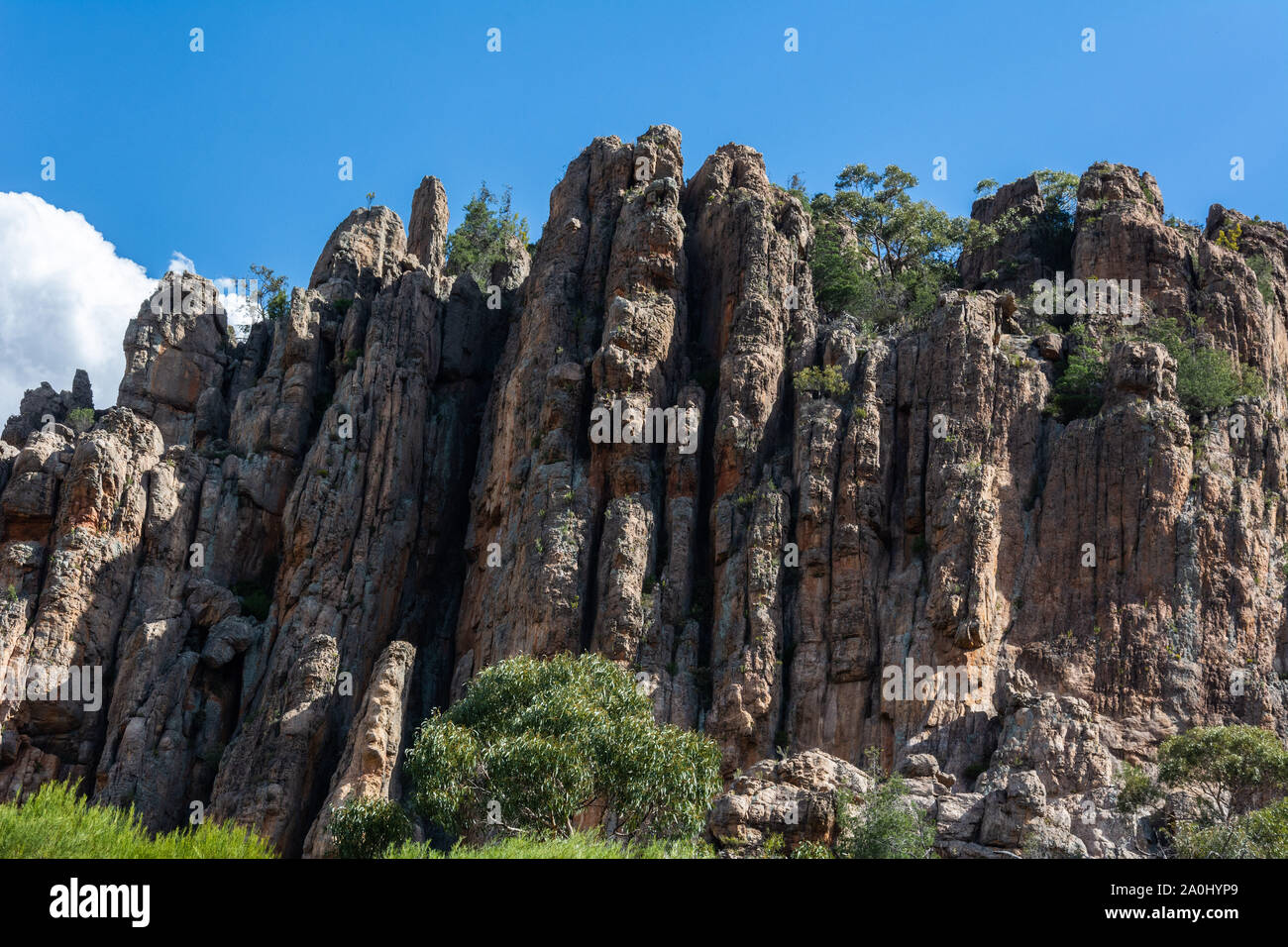 Sheer cliffs, known as The Organ Pipes, at Mount Arapiles in Victoria ...