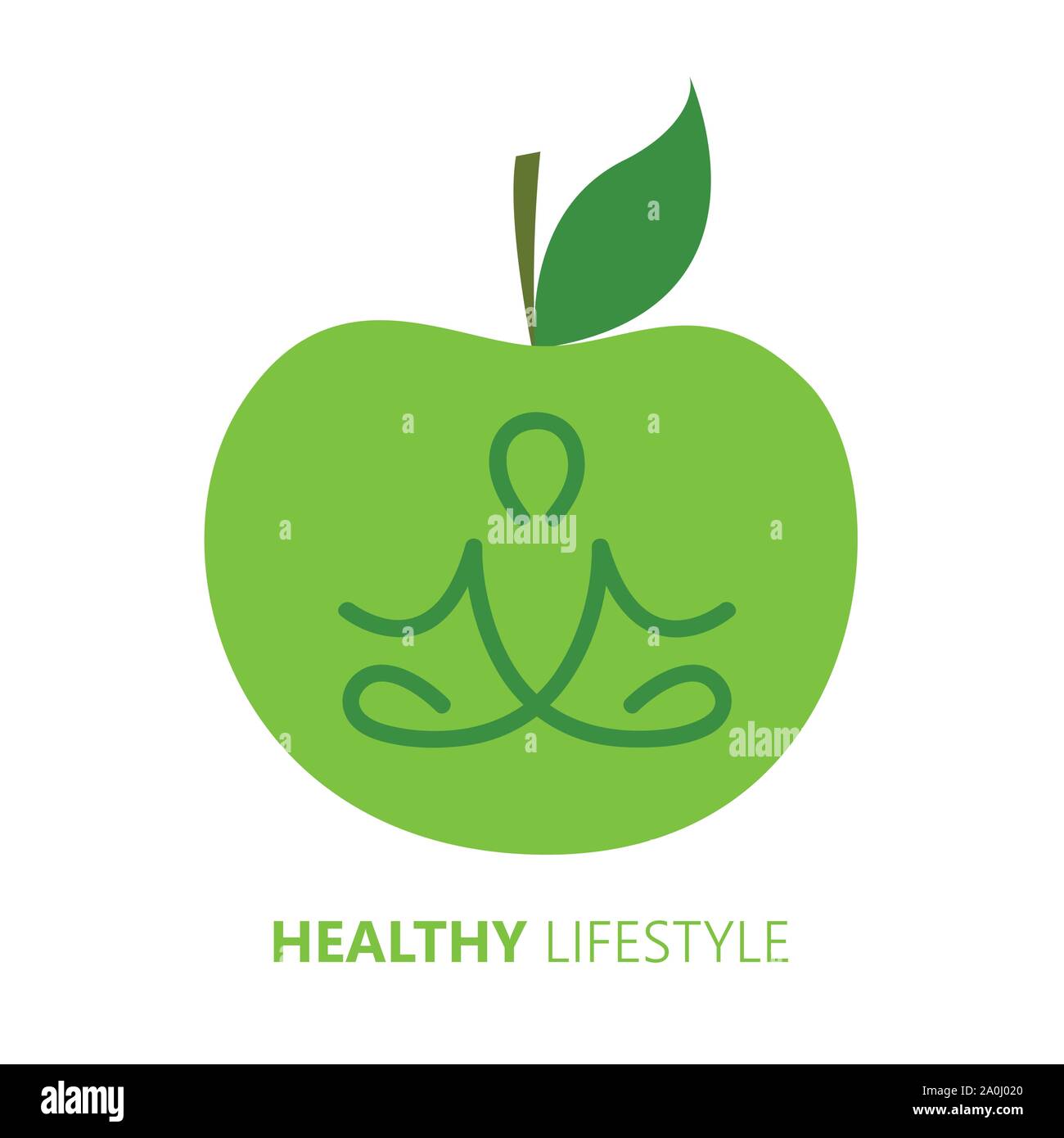 healthy lifestyle person in yoga pose and green apple vector ...