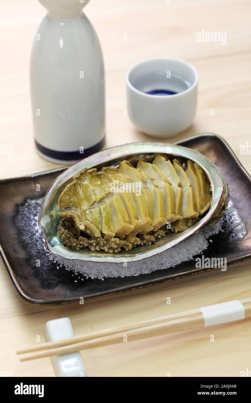 steamed abalone with sake, awabi no sakamushi, japanese cuisine Stock ...