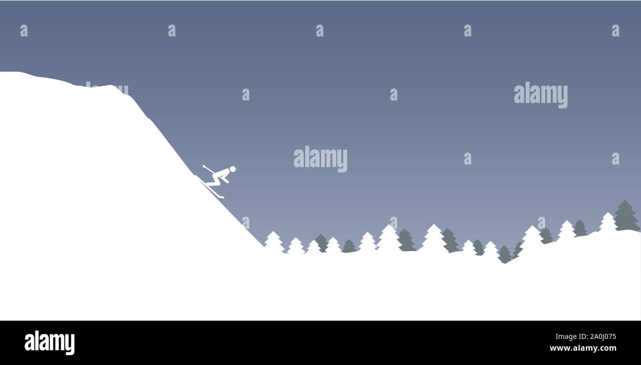 winter ski sport on snowy background with forest landscape vector ...