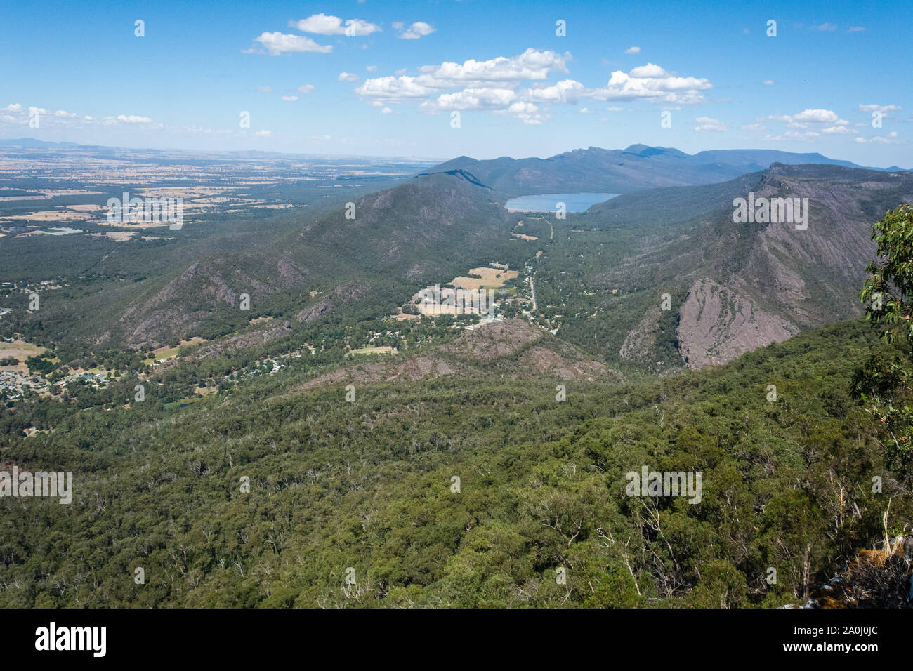 View over Halls Gap and Lake Bellfield from Boroka Lookout in Victoria ...