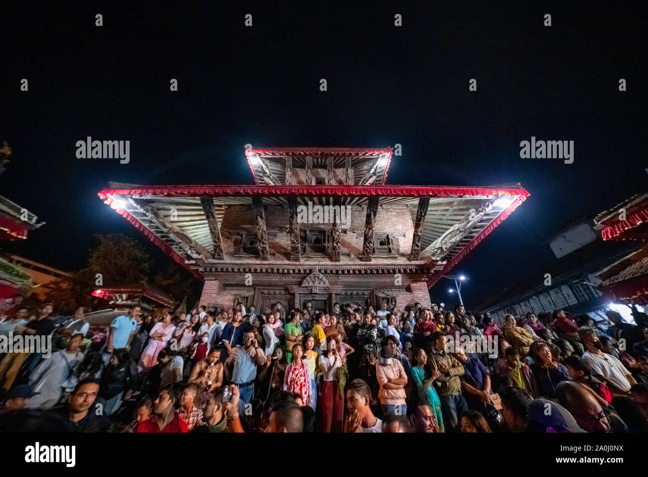 People gathered to watch Indra Jatra Festival in Kathmandu, Nepal Stock ...