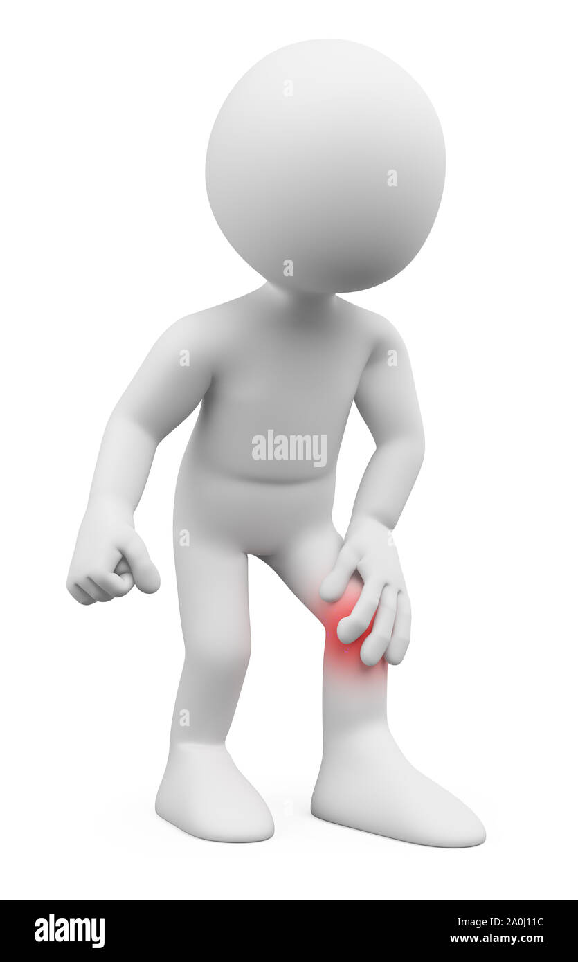 3d white people illustration. Man with knee pain. Isolated white ...