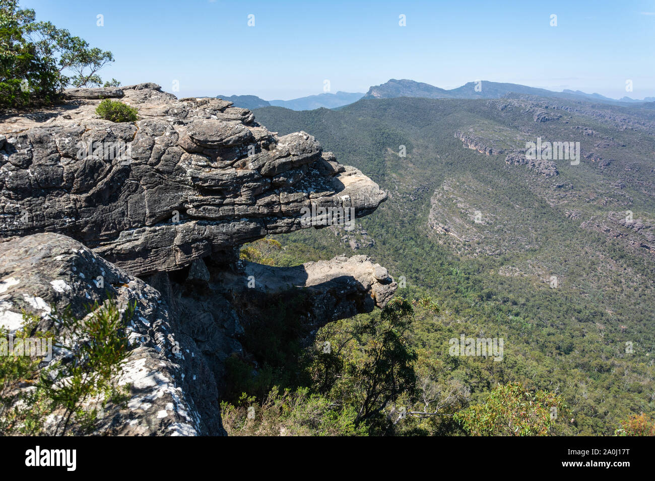 Rock formations known as the Balconies at Reed Lookout in the Grampians ...