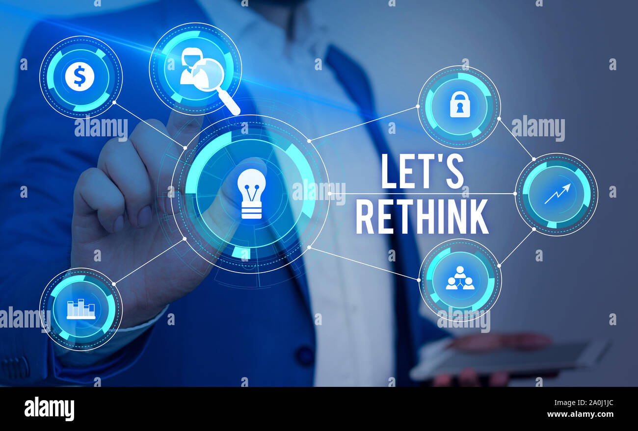 Word writing text Let S Rethink. Business photo showcasing an ...
