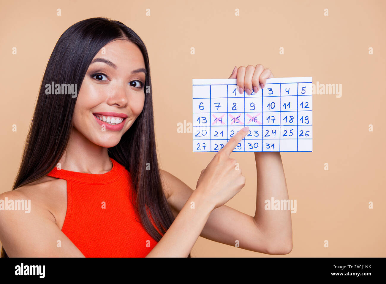 Appointment concept. Close up photo portrait of beautiful pretty Stock ...