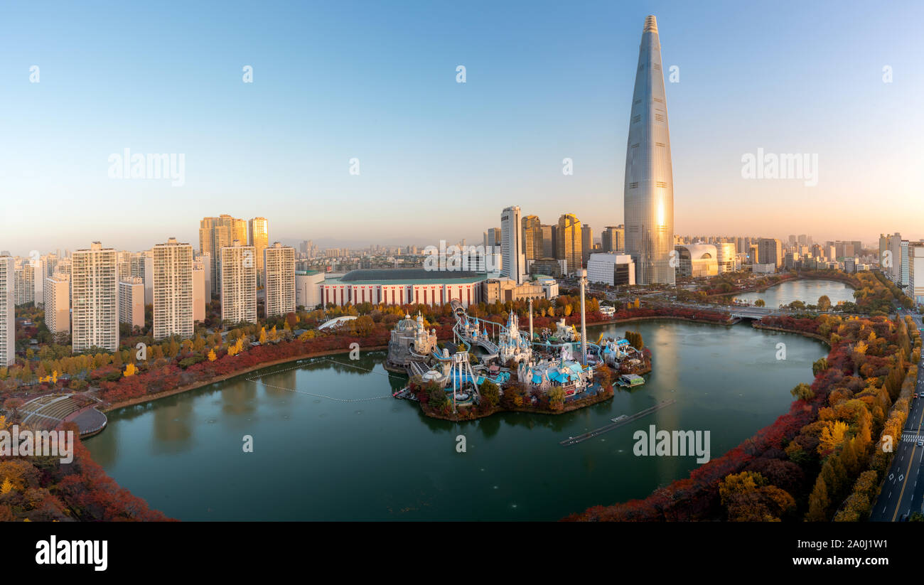 South Korea skyline of Seoul, The best view of South Korea with Lotte ...
