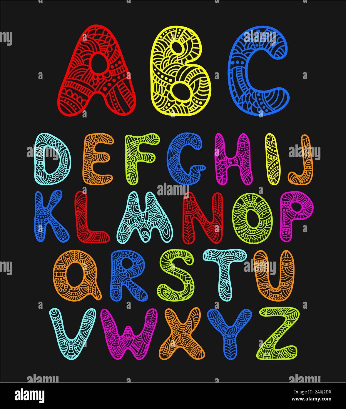 Doodle hand drawn vector color alphabet Stock Vector Image & Art - Alamy