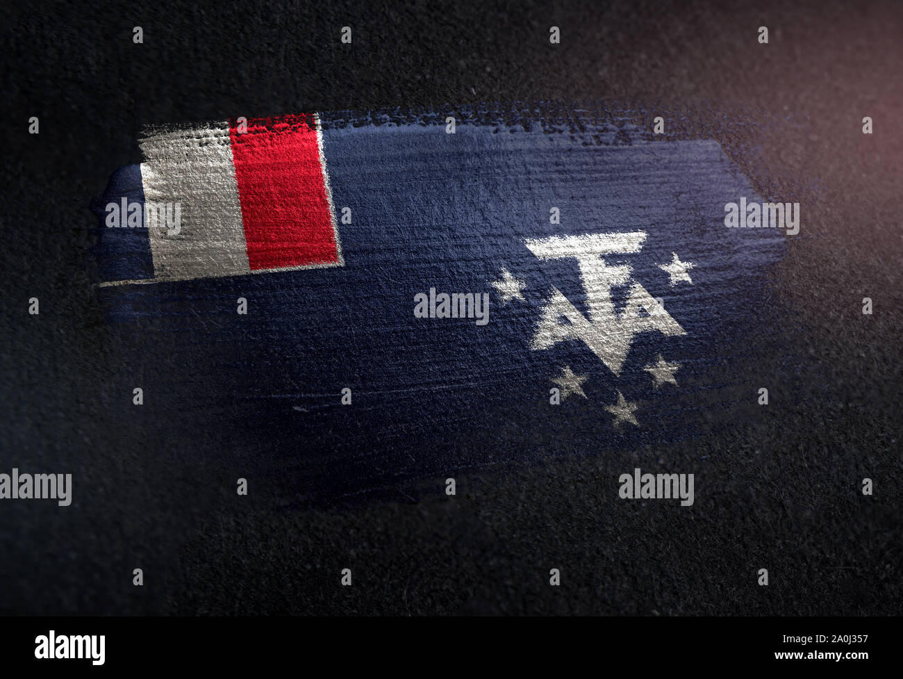 French Southern Flag Made of Metallic Brush Paint on Grunge Dark Wall ...
