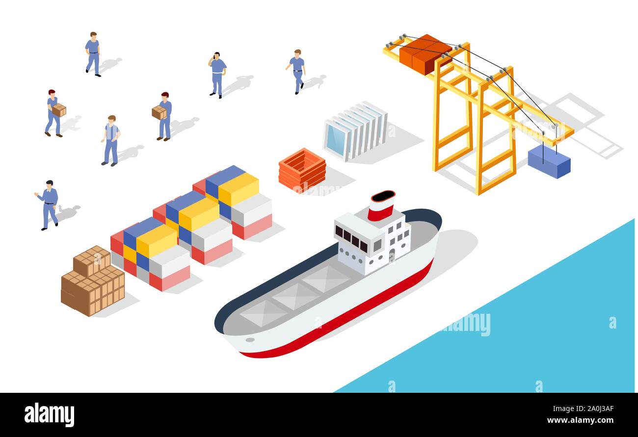 Isometric port cargo ship Stock Vector Image & Art - Alamy