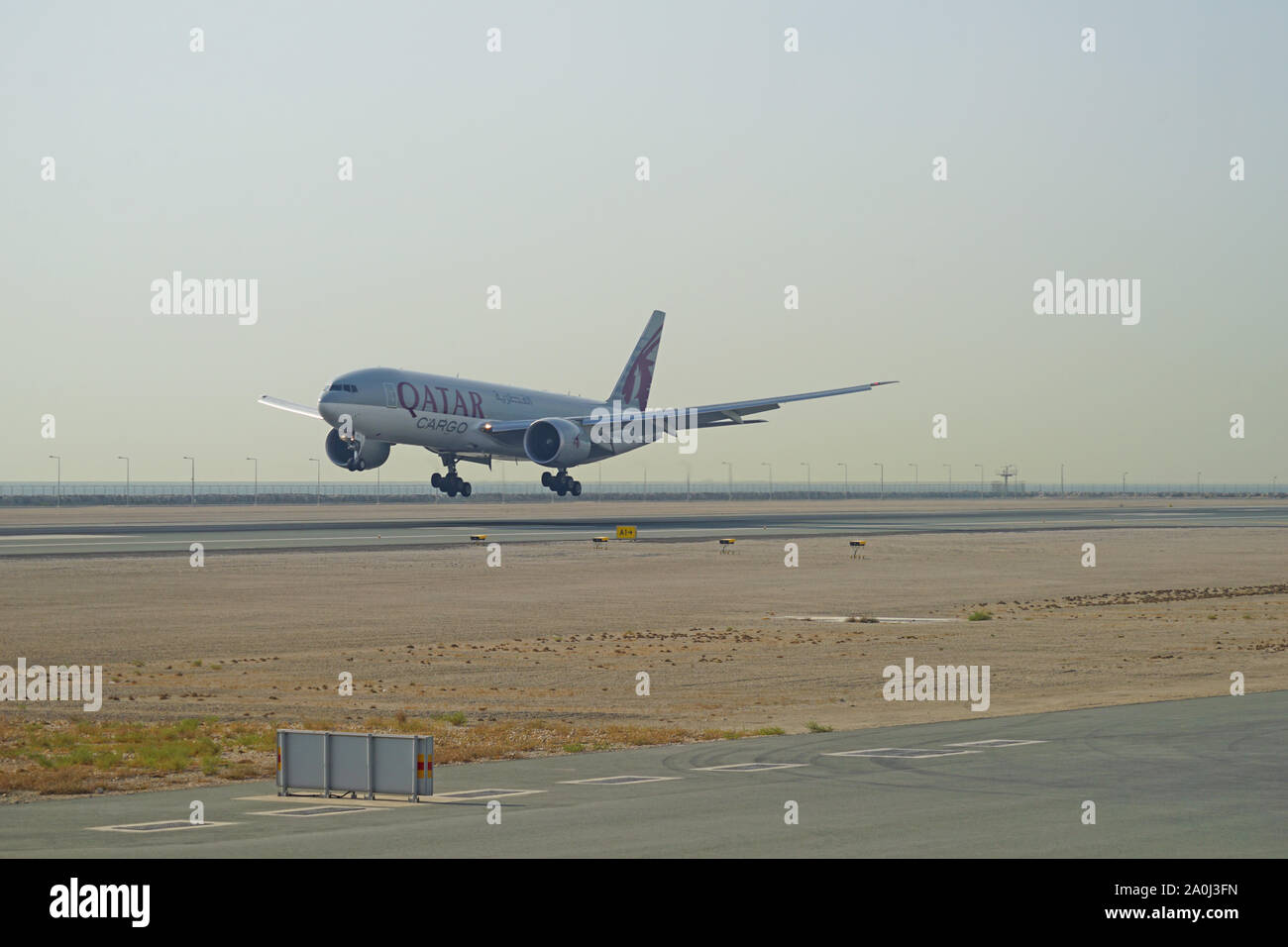 DOHA, QATAR -17 JUN 2019- View of an airplane from Qatar Airways cargo ...