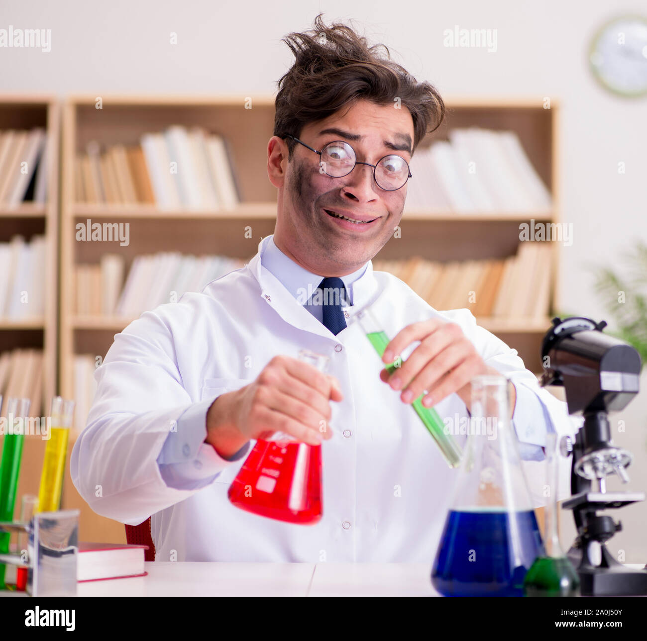 The mad crazy scientist doctor doing experiments in a laboratory Stock ...
