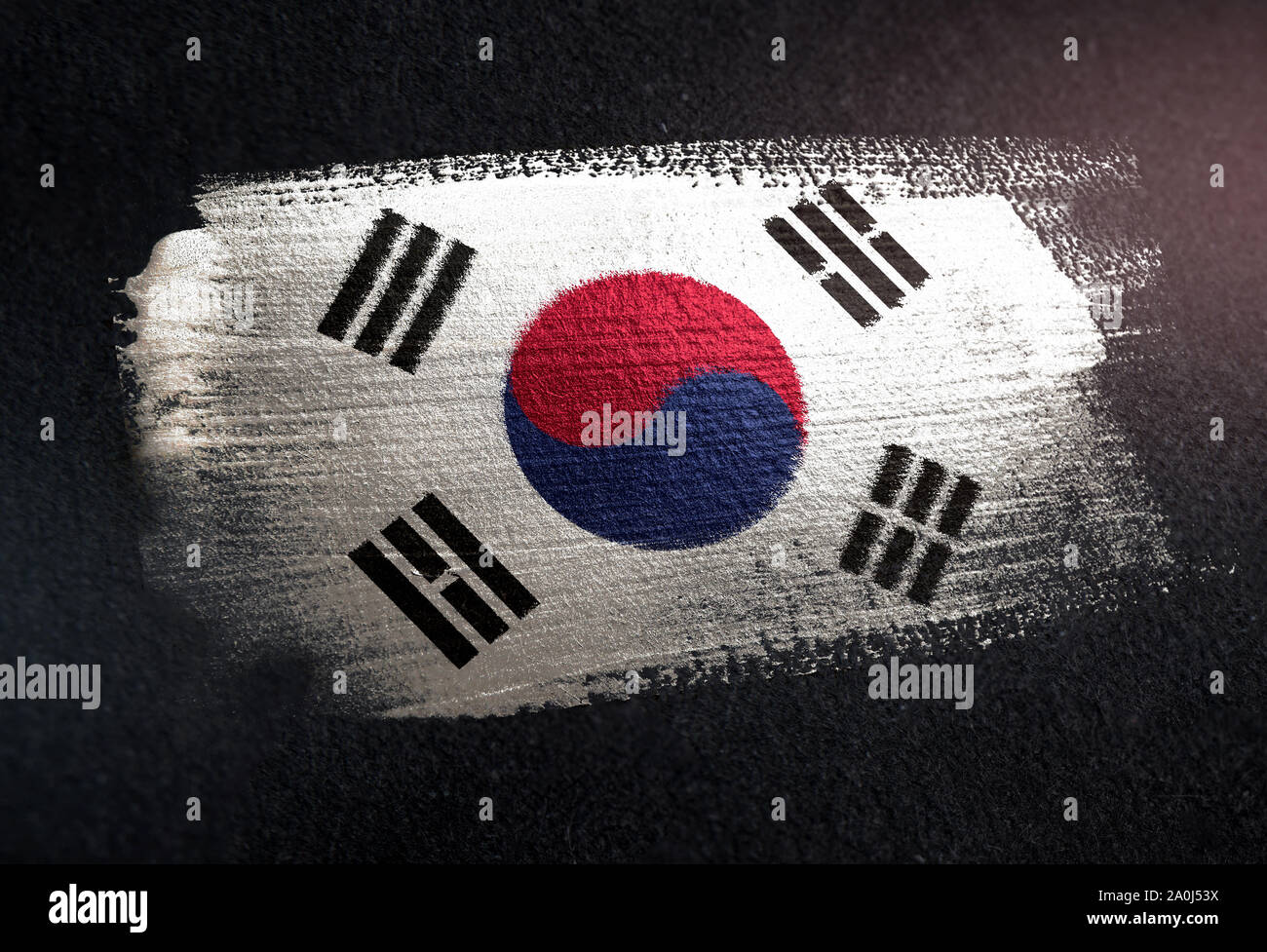 South Korea Flag Made of Metallic Brush Paint on Grunge Dark Wall Stock ...