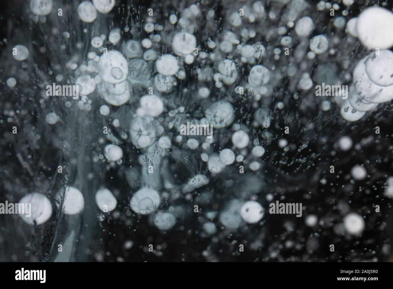 Frozen methane bubbles inside the ice of Lake Baikal Stock Photo - Alamy