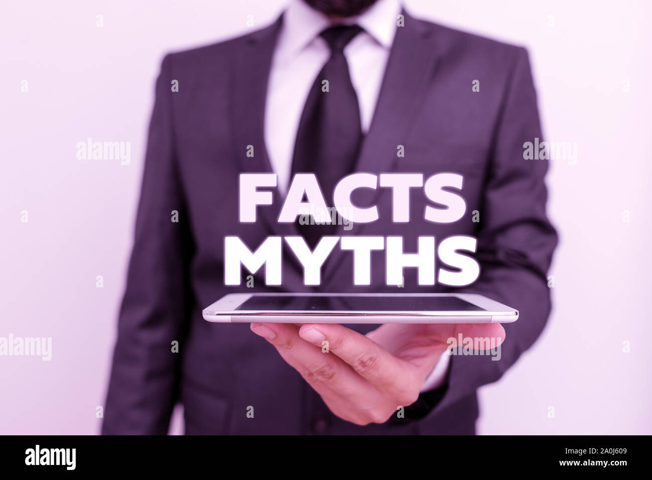 Writing note showing Facts Myths. Business concept for work based on ...