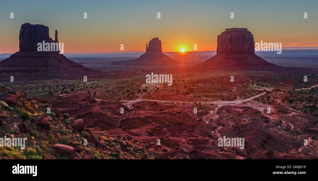 Monument Valley, Arizona, USA - September 9, 2015: The Sun right on the ...