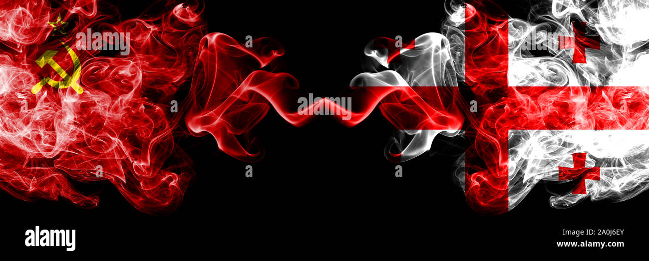 Communist vs Georgia, Georgian abstract smoky mystic flags placed side ...