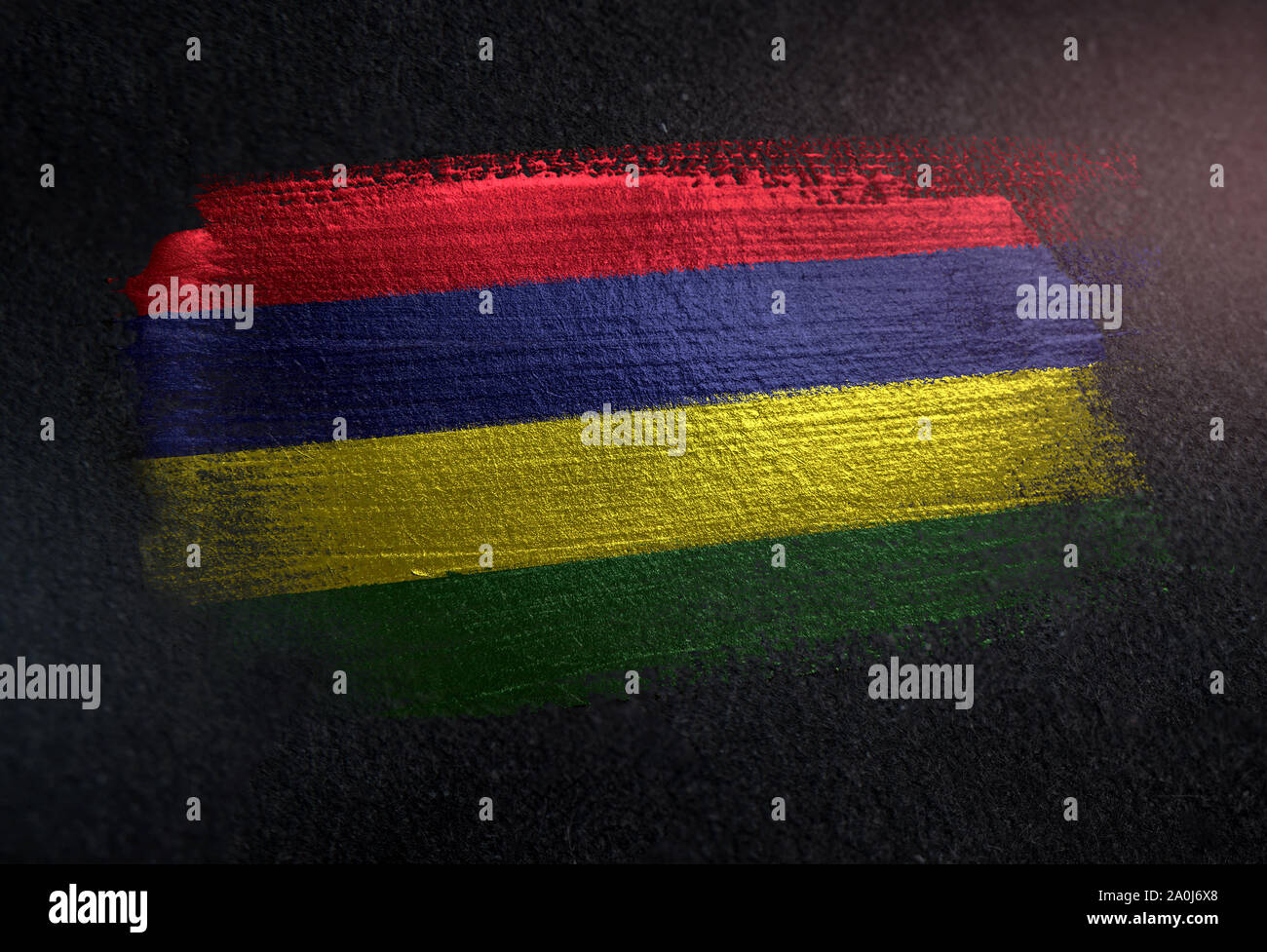 Mauritius Flag Made of Metallic Brush Paint on Grunge Dark Wall Stock ...
