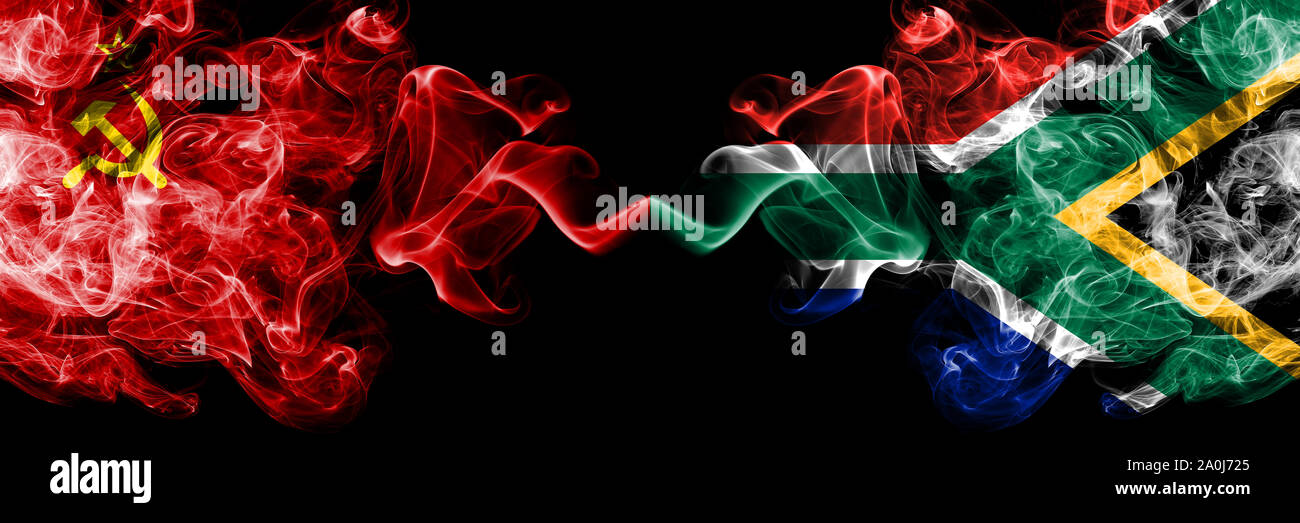 Communist vs South Africa, African abstract smoky mystic flags placed ...