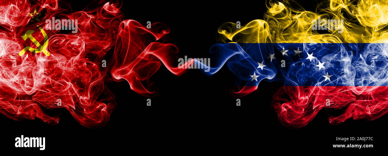 Communist vs Venezuela, Venezuelan abstract smoky mystic flags placed ...