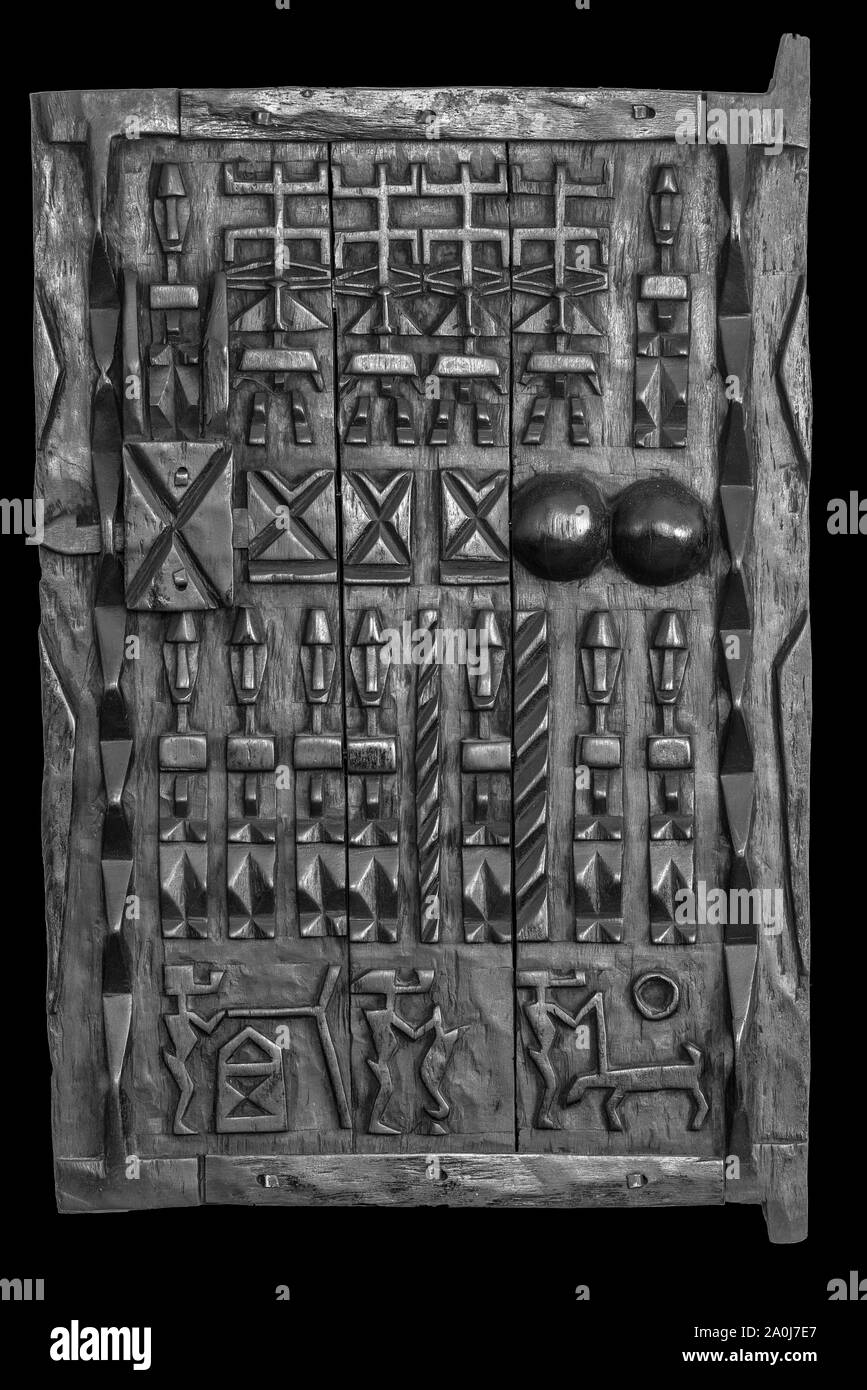 Traditional Dogon Granary window hand carved from Mali, Africa isolated ...