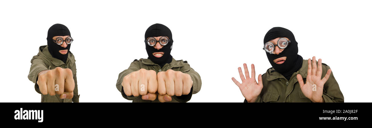 Criminal wearing mask isolated on white Stock Photo - Alamy