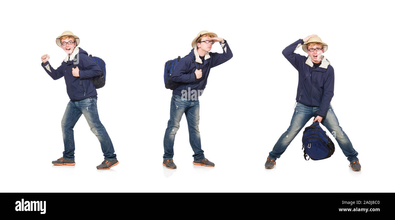 The funny student wearing safari hat Stock Photo - Alamy