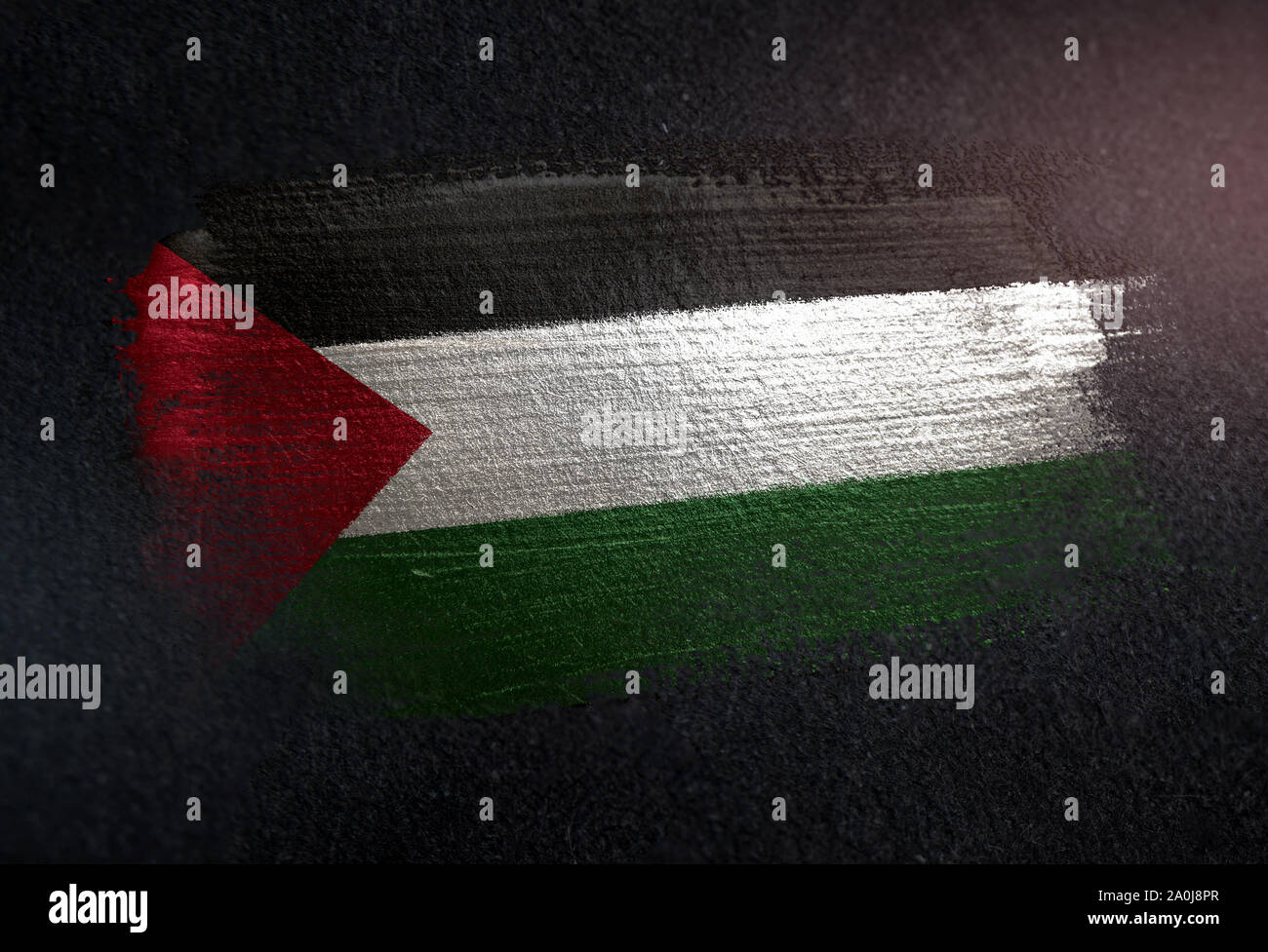 Palestine Flag Made of Metallic Brush Paint on Grunge Dark Wall Stock ...