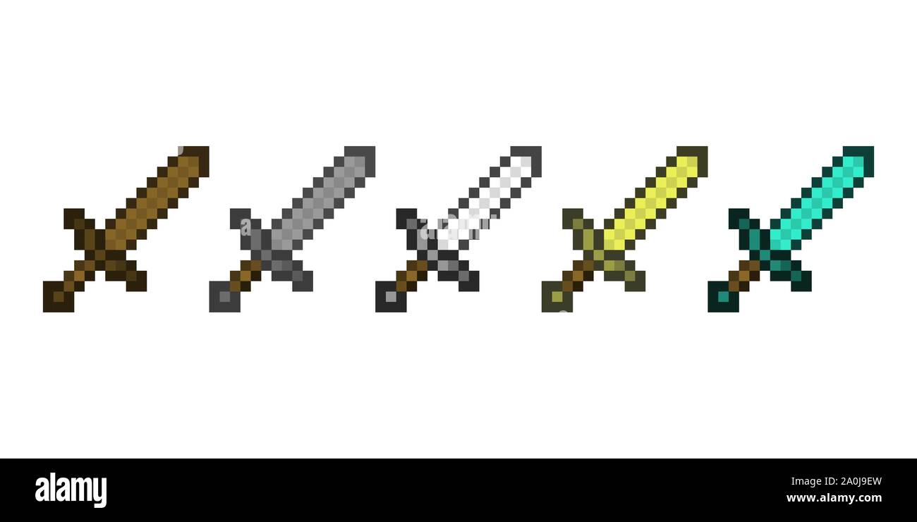 Vector set of classic pixel swords. Cartoon steel blades for fun ...